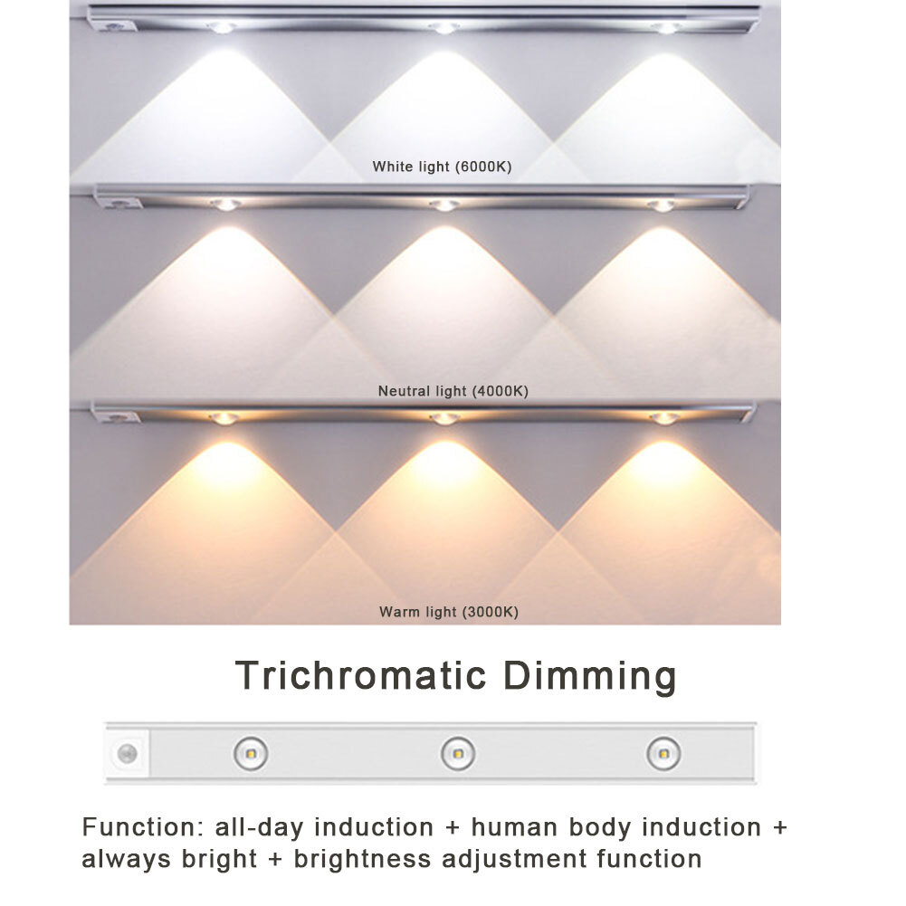 Lamp Motion Sensor Reading 3 Color Modes USB Rechargeable LED Light Bar ...