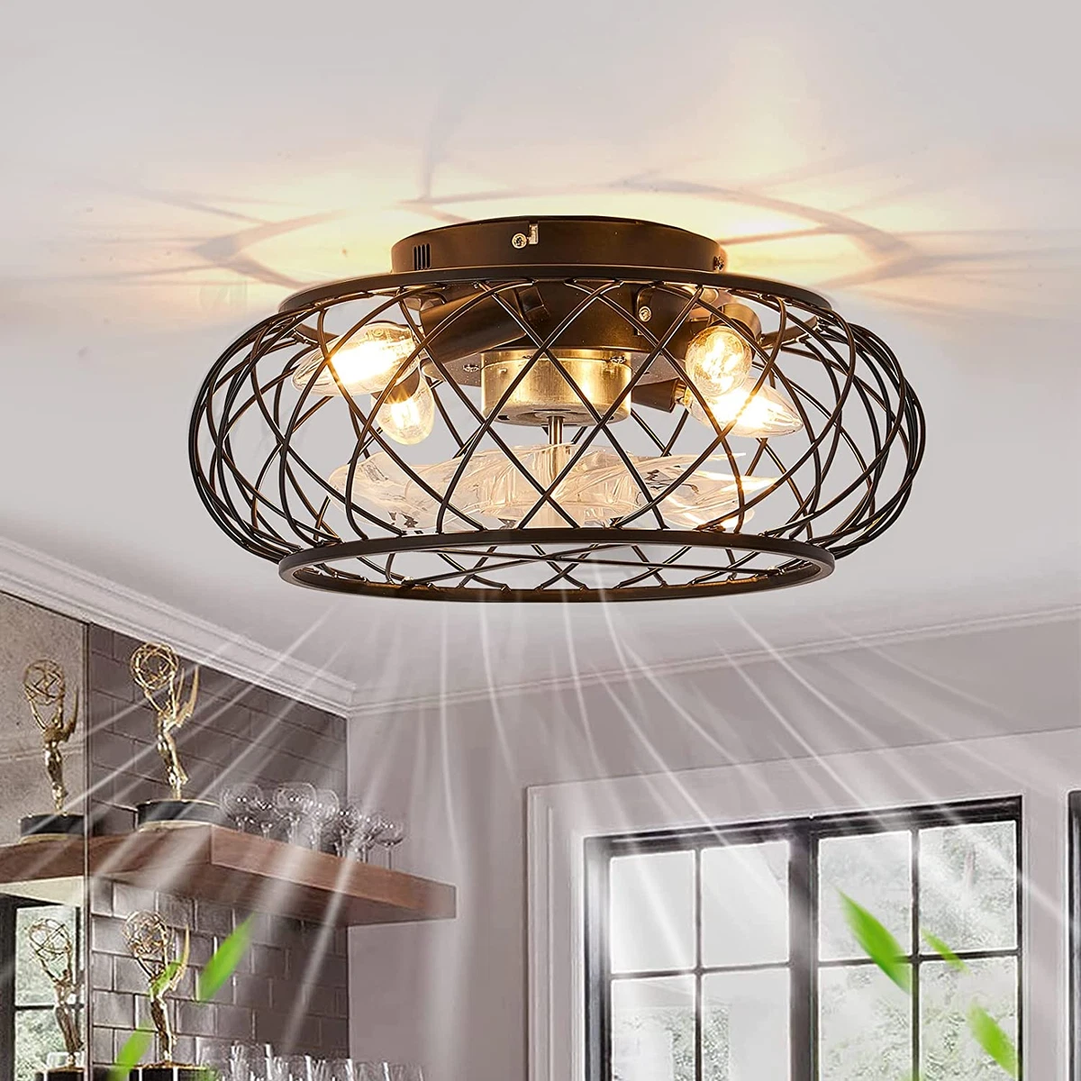 Flush Mount Outdoor Ceiling Fan With Light And Remote | Shelly Lighting