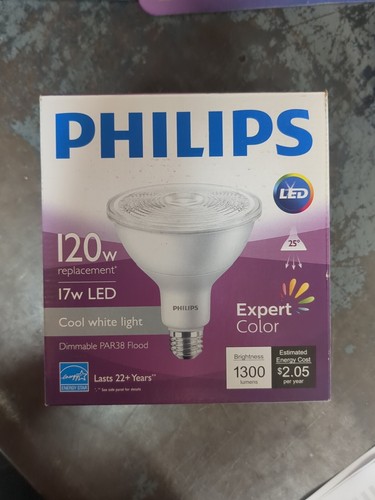 Philips LED 120W/17W Cool White Indoor Par38 Flood Light Dimmable NIB ...