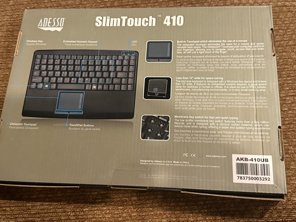 Adesso AKB-410UB SlimTouch 410 Wired Mini Touchpad Keyboard Black USB ...