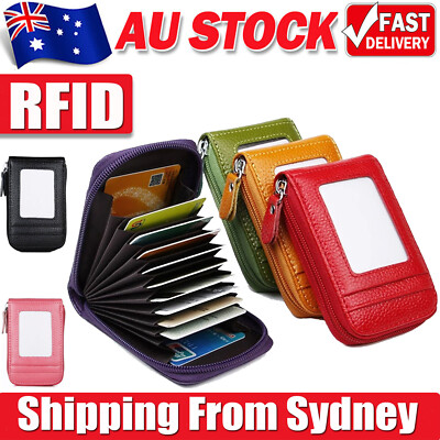 RFID Blocking Leather Wallet Anti-theft Credit Card Holder Men Women ...