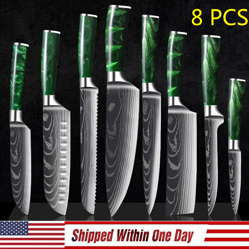 8 Piece Kitchen Chef Knife Set Damascus Pattern Stainless Steel ...