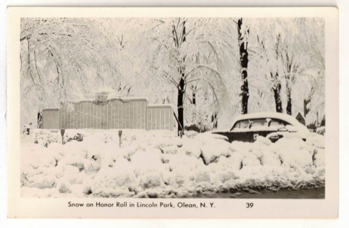 c1960 Real Photo PC: Snow on Honor Roll in Lincoln Park, Olean, New ...