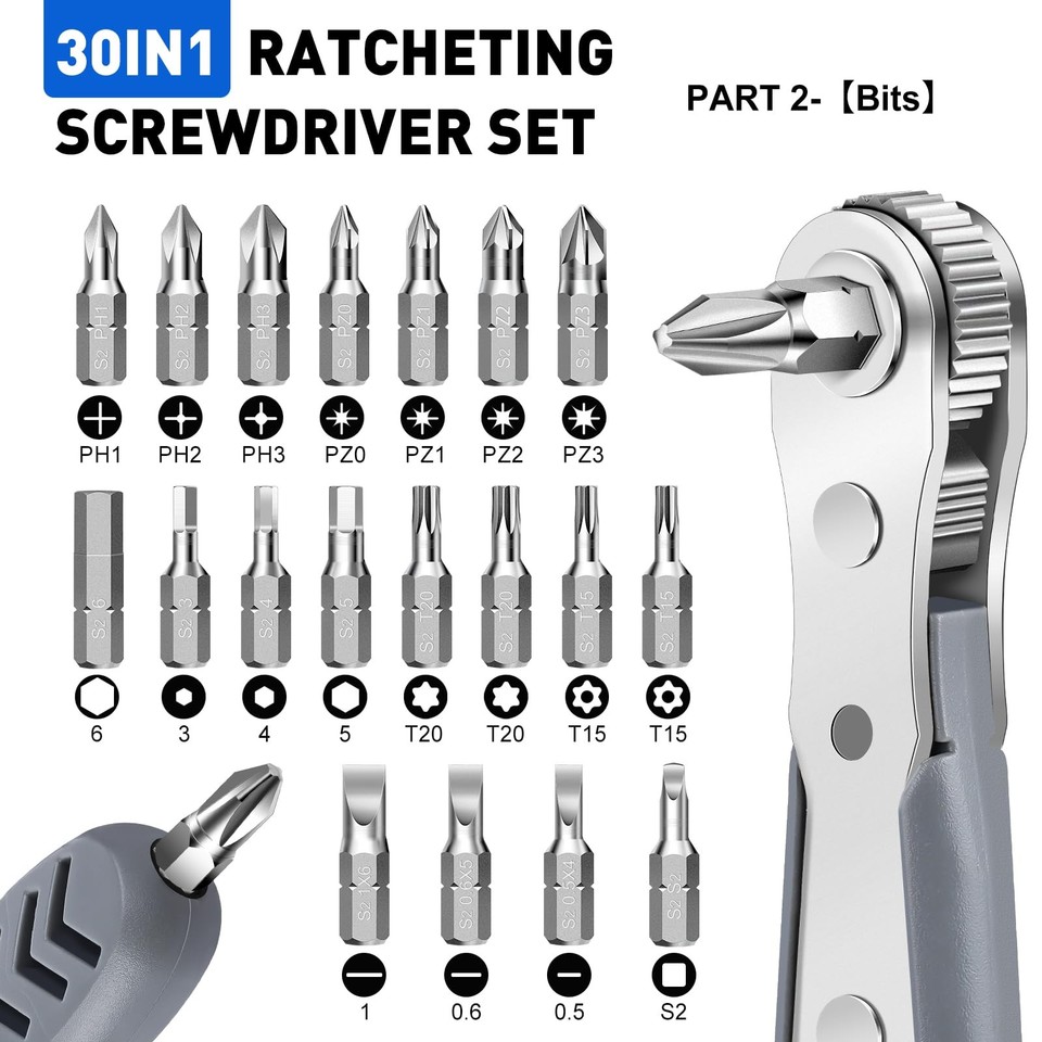 30in1 Right Angle Screwdriver, 36-Tooth Mini Ratchet Wrench, Angle ...