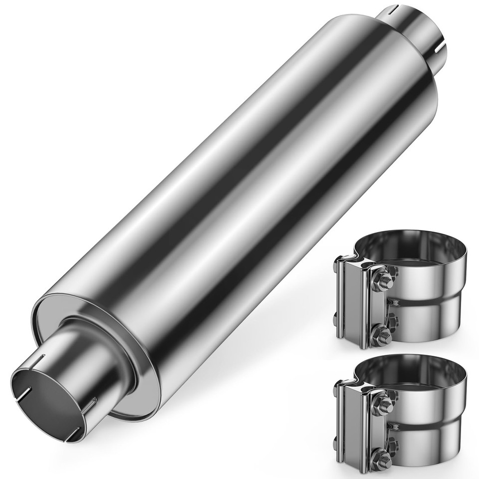 30" Straight Through Diesel Muffler 4" Inlet 4" Outlet Polished ...