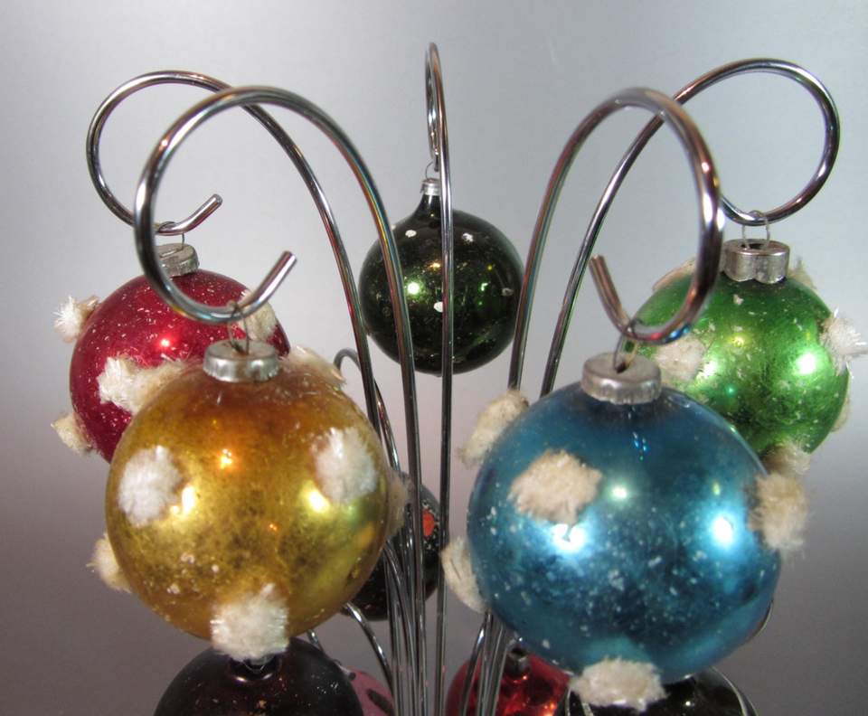 Vintage 12 Assorted Japan Mercury 2" Glass Atomic Ornaments Dot Plush ...