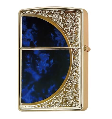 Marble Arabesque Blue Gold Etching Regular Case Zippo Oil Lighter MIB ...