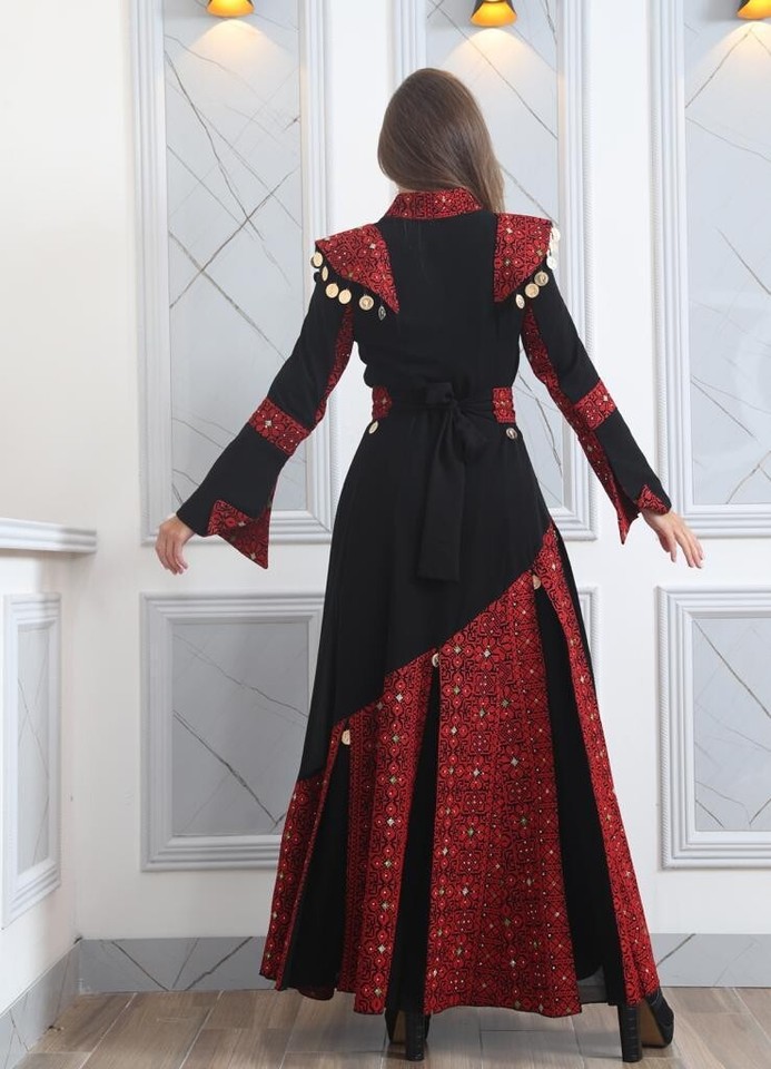 Women Palestinian Embroidered Thobe TATREEZ Traditional Long Sleeves ...