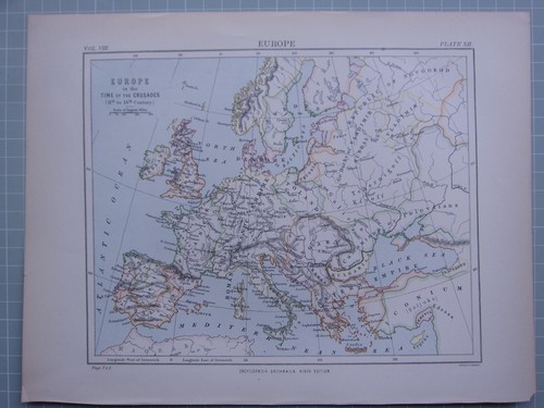 1875 ANTIQUE MAP EUROPE TIME OF THE CRUSADES 11th TO 13th CENTURY | eBay