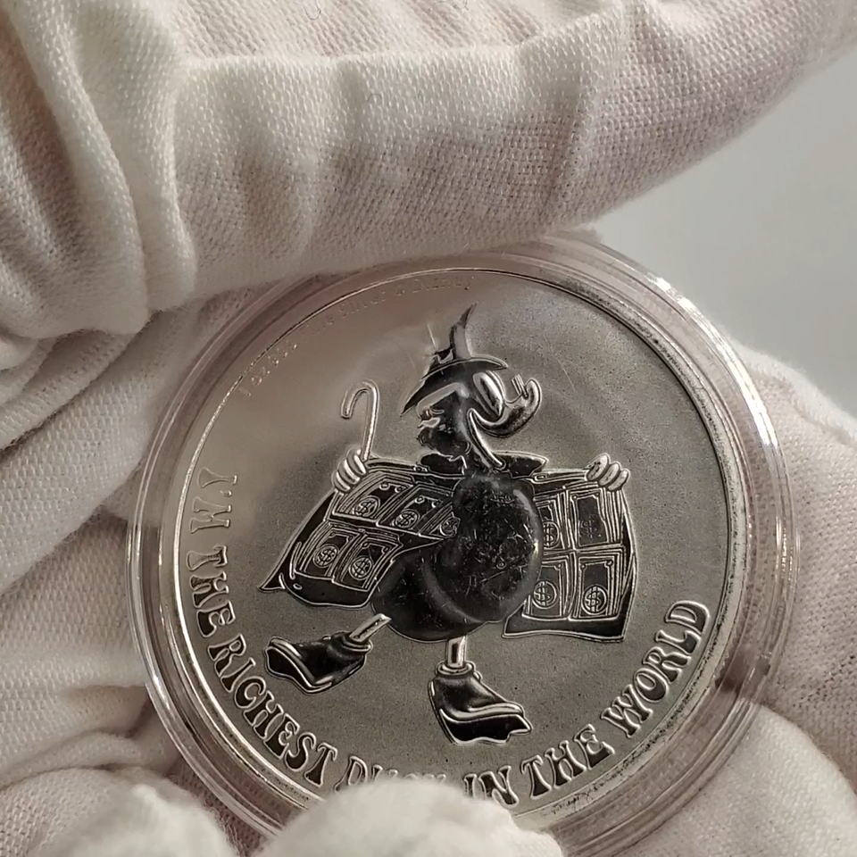 2022 Disney Scrooge Mcduck 1 oz. 999 Silver Coin 2 dollar Niue Greedy ...