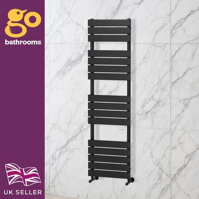 Flat Panel Black Towel Rail Small Bathroom Radiator Modern Heated Rail ...
