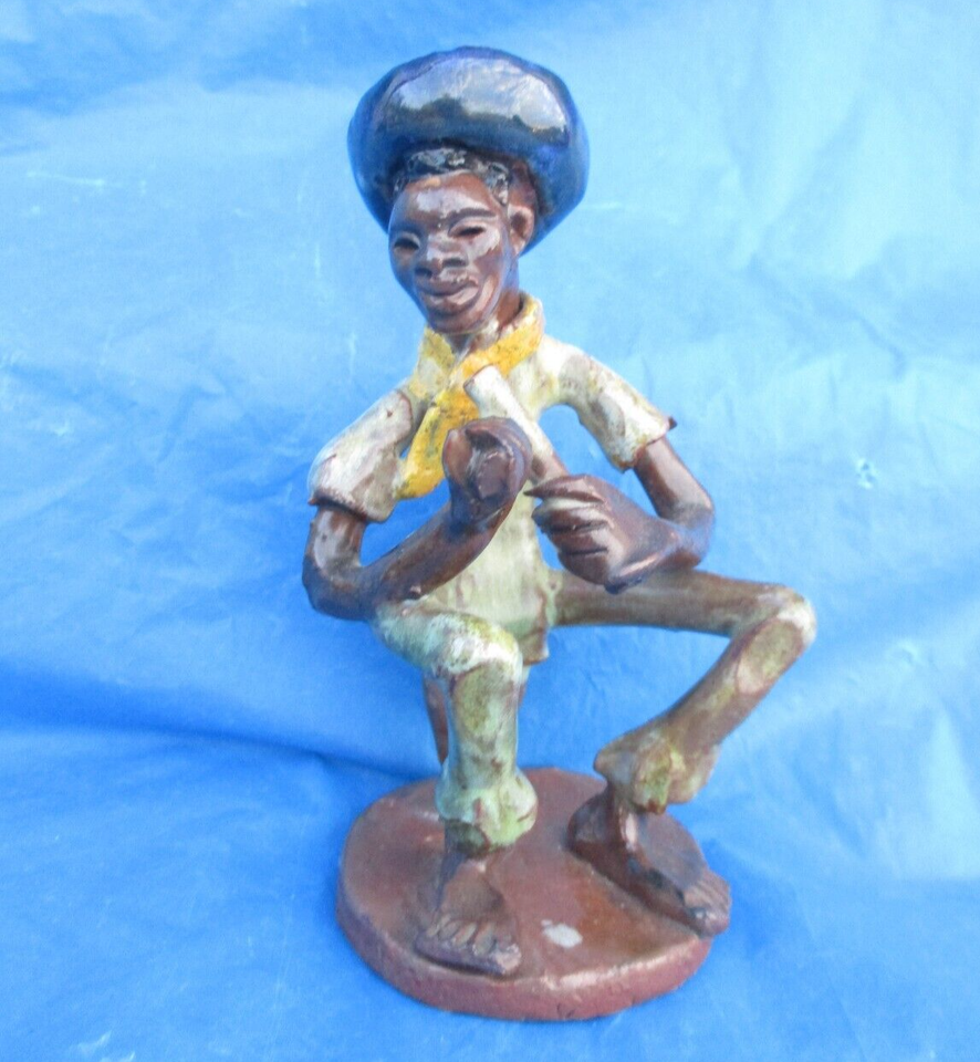 2 handcrafted GRENADA glazed clay Sculptures FESTIVAL Musicians figures ...