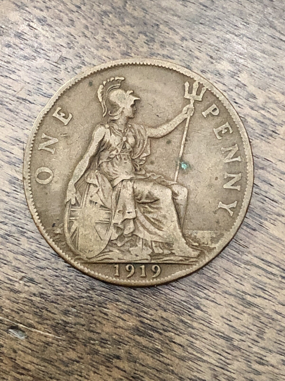 1919 H GREAT BRITAIN- GEORGE V - ONE PENNY BRONZE COIN- KM# 810 RARE ...