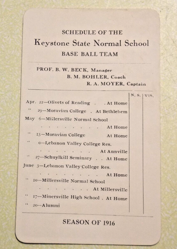 1916 Keystone State Normal School Kutztown, Pa. Baseball Schedule | eBay