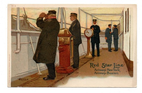 RED STAR LINE MENU PC, CASSIERS IMAGE #H-2, SHIP OFFICERS ON THE BRIDGE ...