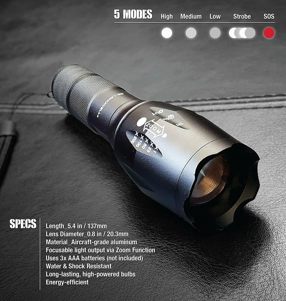 Bell + Howell 1307 Taclight High-Powered Tactical Flashlight with 5 ...