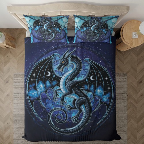 Fantasy Blue Dragon Bedding Set, Gothic Dragon Bedding, Dragon Duvet ...