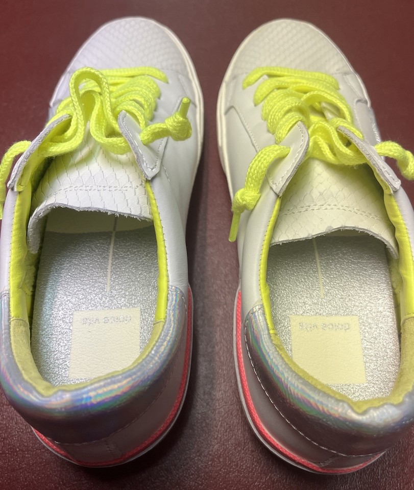 Dolce Vita Women's Zina White Leather Sneakers Neon Yellow Laces, Pink ...