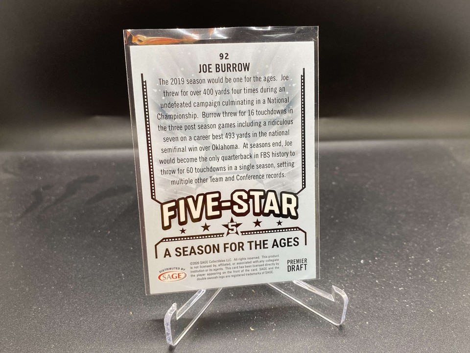 Joe Burrow 2020 SAGE HIT Five-Star Blue #92 LSU Bengals RC Rookie | eBay