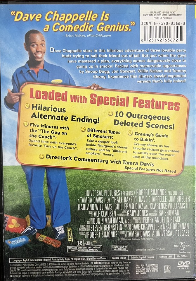 Half Baked (DVD, 2005 Fully Baked Edition Full Screen) Dave Chappelle ...