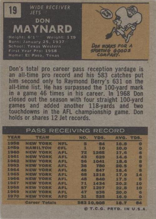 1971 Topps Don Maynard #19 for sale | eBay