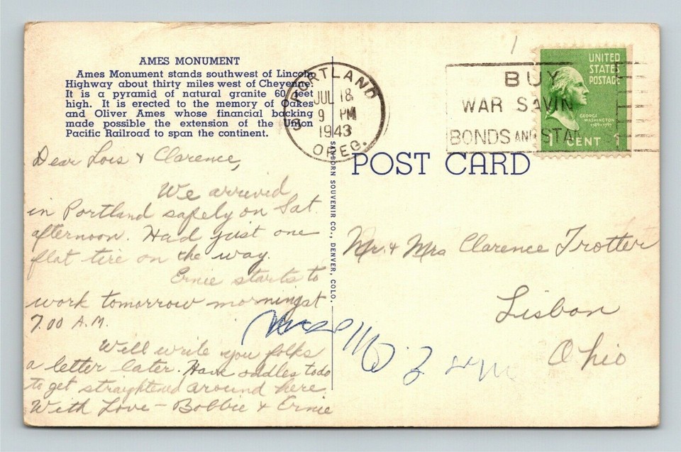 Sherman Hill WY-Wyoming, Ames Monument Vintage Souvenir Postcard | eBay