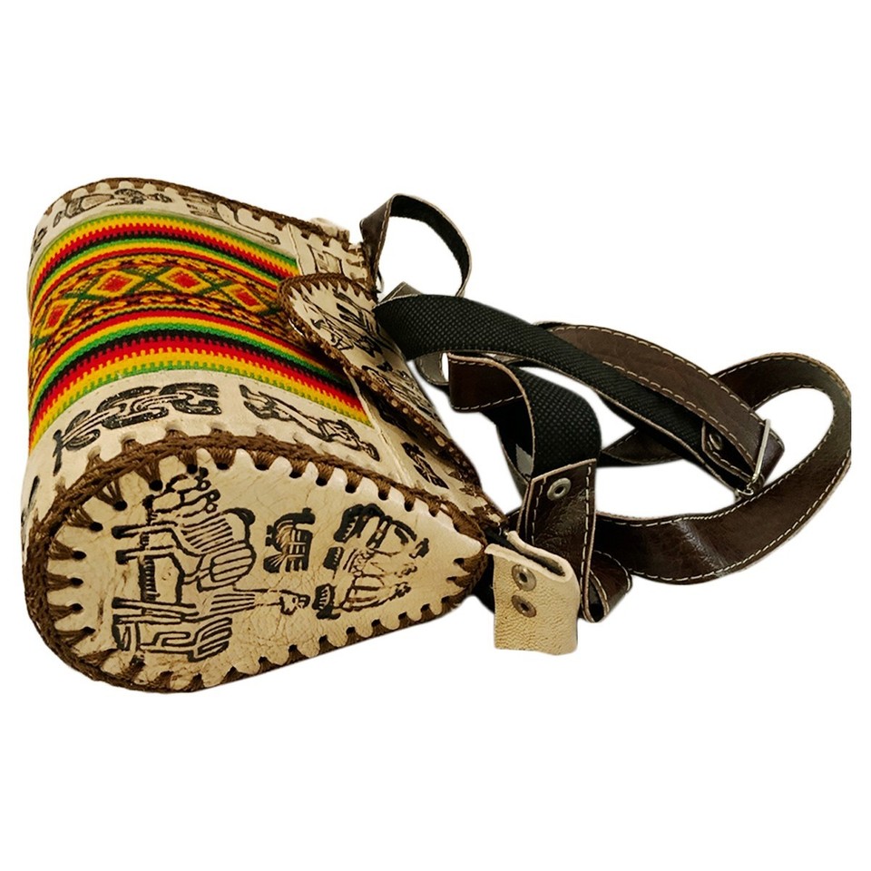 NEW PERU CUSCO WOMEN'S TEXTILE FABRIC EMBOSSED LEATHER BOHO PURSE ...