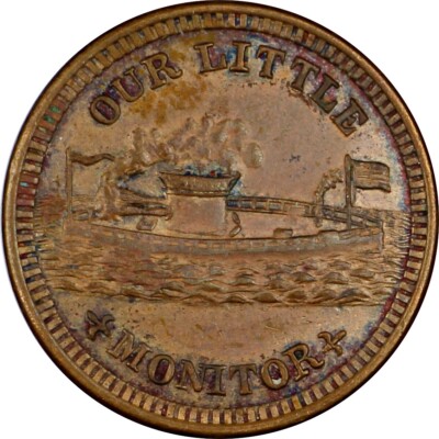 1863 Civil War Token Our Little Monitor Lovely High Grade Example Nice ...