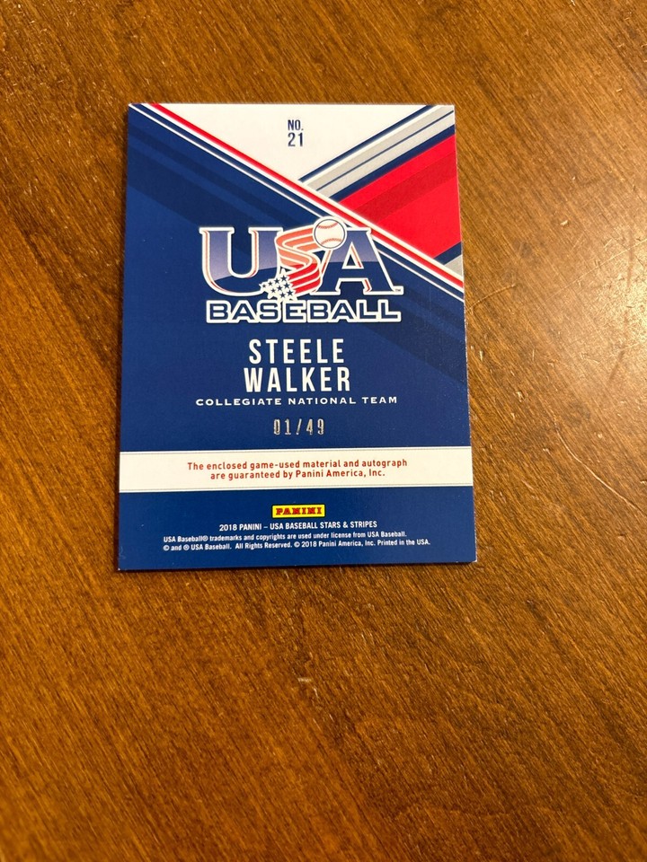 Steele Walker 2018 USA Baseball Silhouette Game Bat Red Ink Auto #21 ...