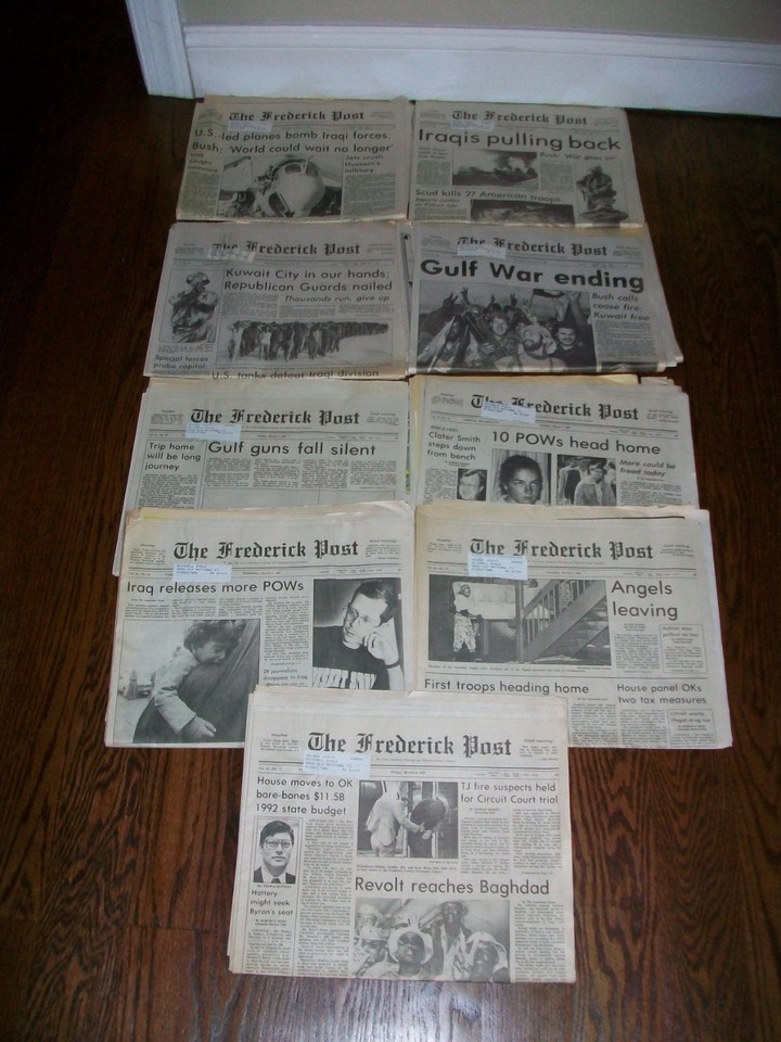 Lot of 9 Vintage Newspapers-Frederick Post Gulf War Jan 17, Feb 26-Mar ...