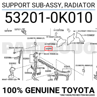 532010K010 Genuine Toyota SUPPORT SUB-ASSY, RADIATOR 53201-0K010 | eBay