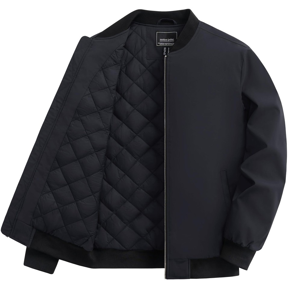 Men's Bomber Jacket Warm Quilted Lined Full-Zip Casual Winter Work Coat ...