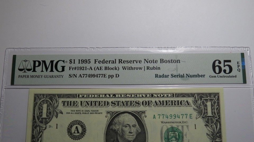 $1 1995 Radar Serial Number Federal Reserve Currency Bank Note Bill PMG ...
