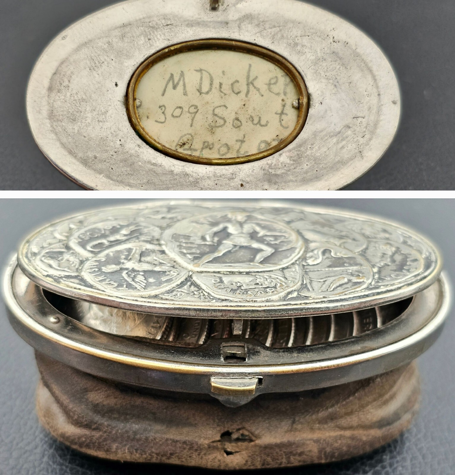 Rare Antique Silver Coin Purse Leather Wallet Roman E… - Gem