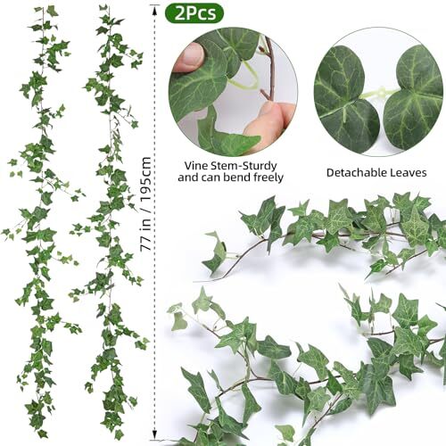 2 Strands Artificial Vines for Bedroom, Fake Ivy Vines with Silk Leaves ...