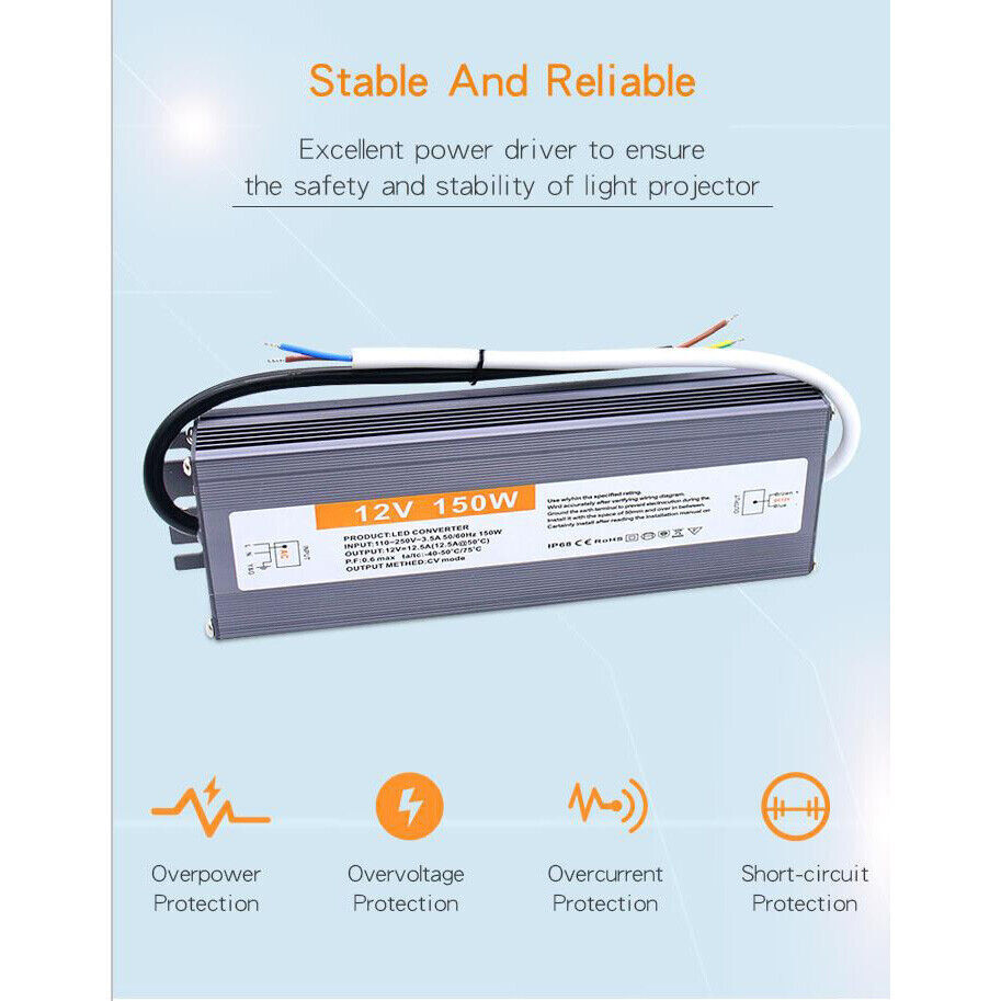 LED Driver 400W Transformer Power Supply Waterproof IP68 AC 90V-250V to ...