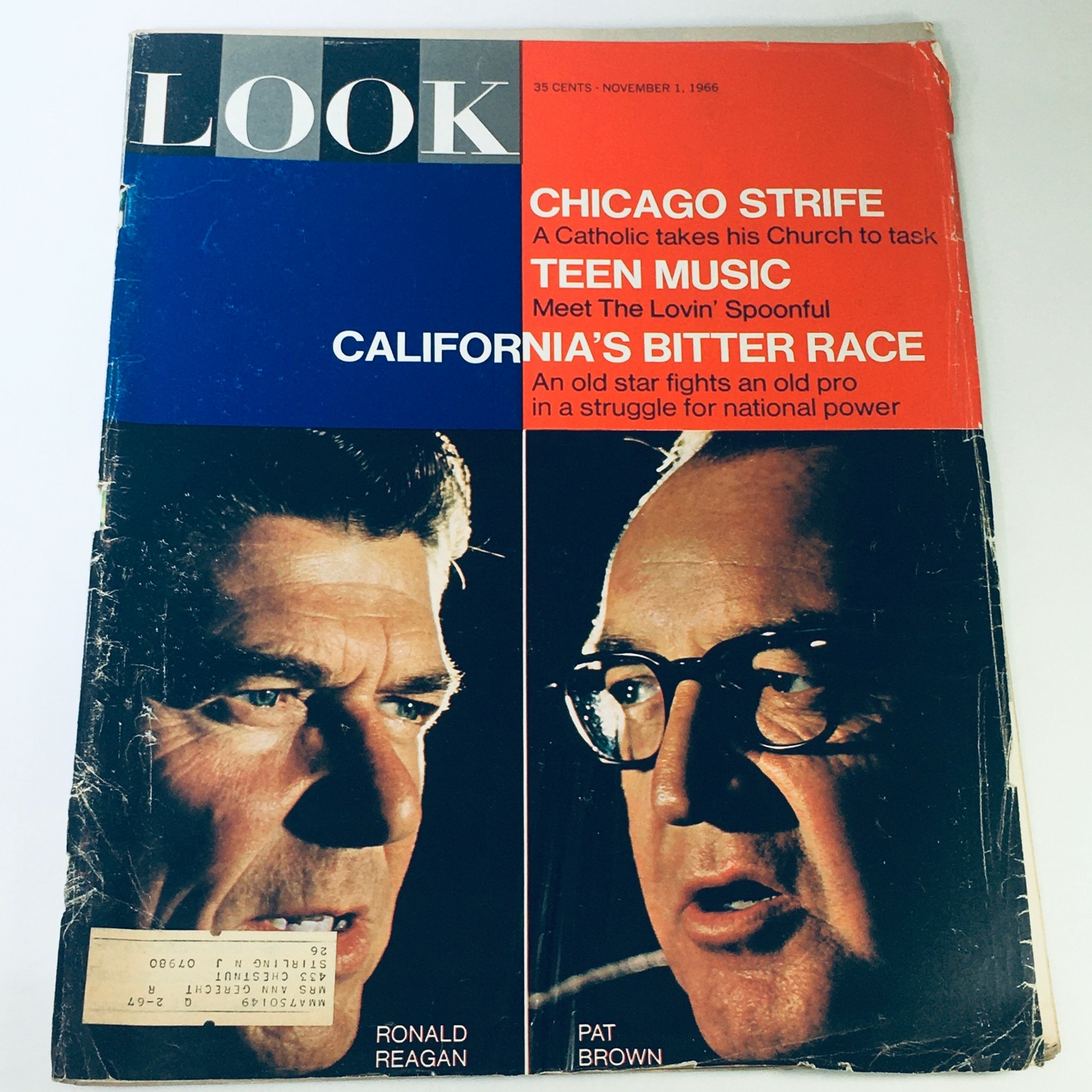 VTG Look Magazine November 1 1966 - Ronald Reagan & Pat Brown / Chicago ...