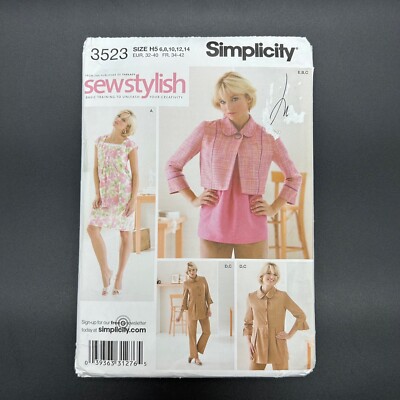 Simplicity 3523 Sew Stylish Wardrobe Dress Jacket Top Pants Uncut Sz 6 ...