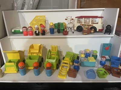 Vintage Fisher Price Little People baby bus Construction Fireman ...