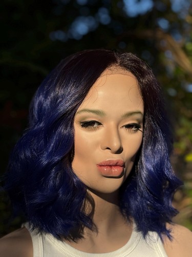 GALAXY | Human Hair Blend Lace Front Wig | Rooty Blue Ombré | 13x6 Free ...
