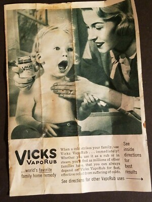 Vintage 1958 Vicks Cold Tablet Vapo Rub Print Ad Brochure Pamphlet | eBay
