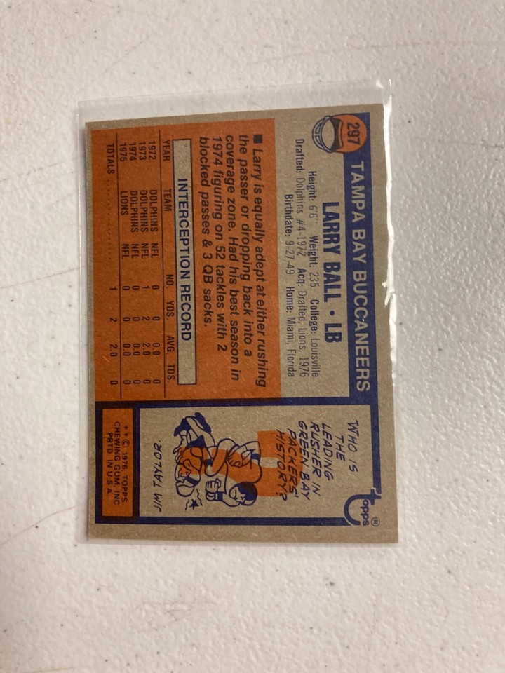 1976 Topps Football #297 larry ball tampa bay buccaneers | eBay