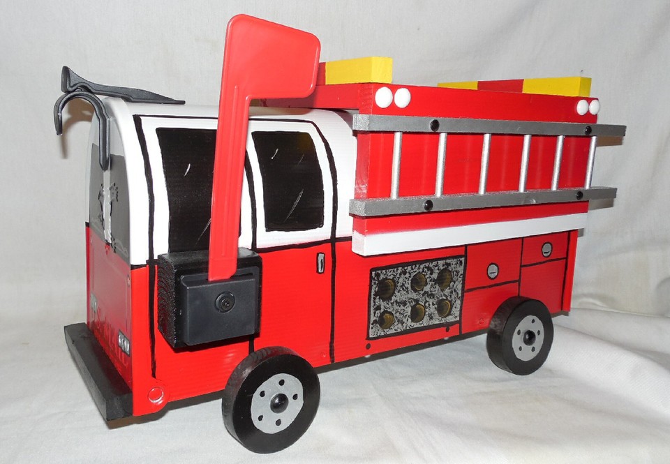 NEW Red FD. Hand Painted Fire Truck Mailbox Handpainted Firetruck Mail ...