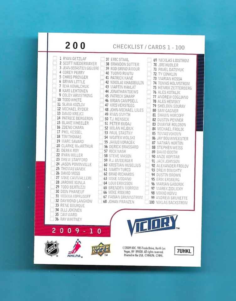 2009-10 Upper Deck Victory CHECKLIST Card # 200 ALEXANDER OVECHKIN ...