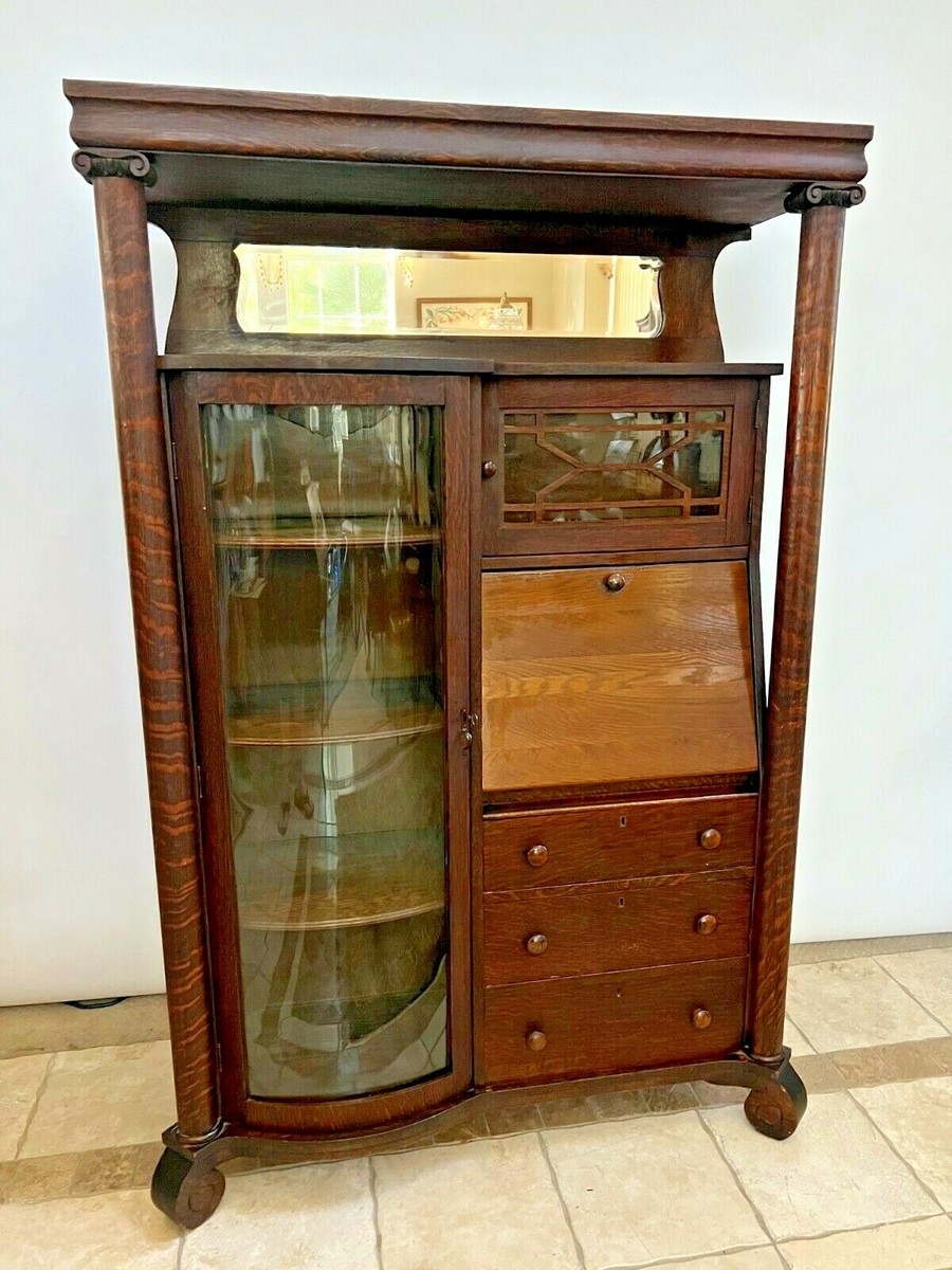 Antique Desk With Curio Cabinet
