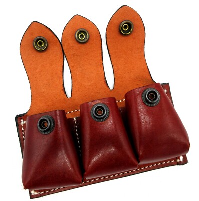 Brown Leather Triple Speedloader Pouch for 22 38 357 44 45 Five/Six ...