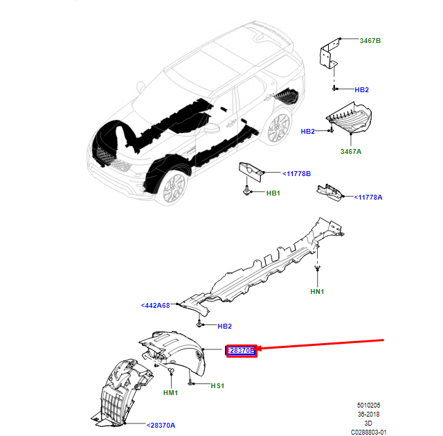 LAND ROVER DISCOVERY V L462 Front Left Arch Liner Rear Part LR177926 ...