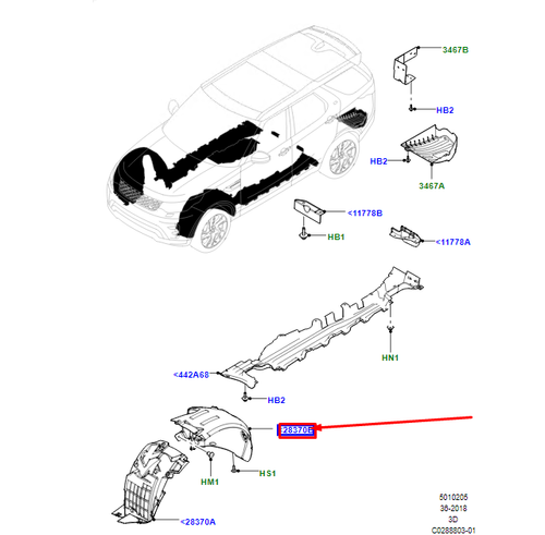 LAND ROVER DISCOVERY V L462 Front Left Arch Liner Rear Part LR177926 ...