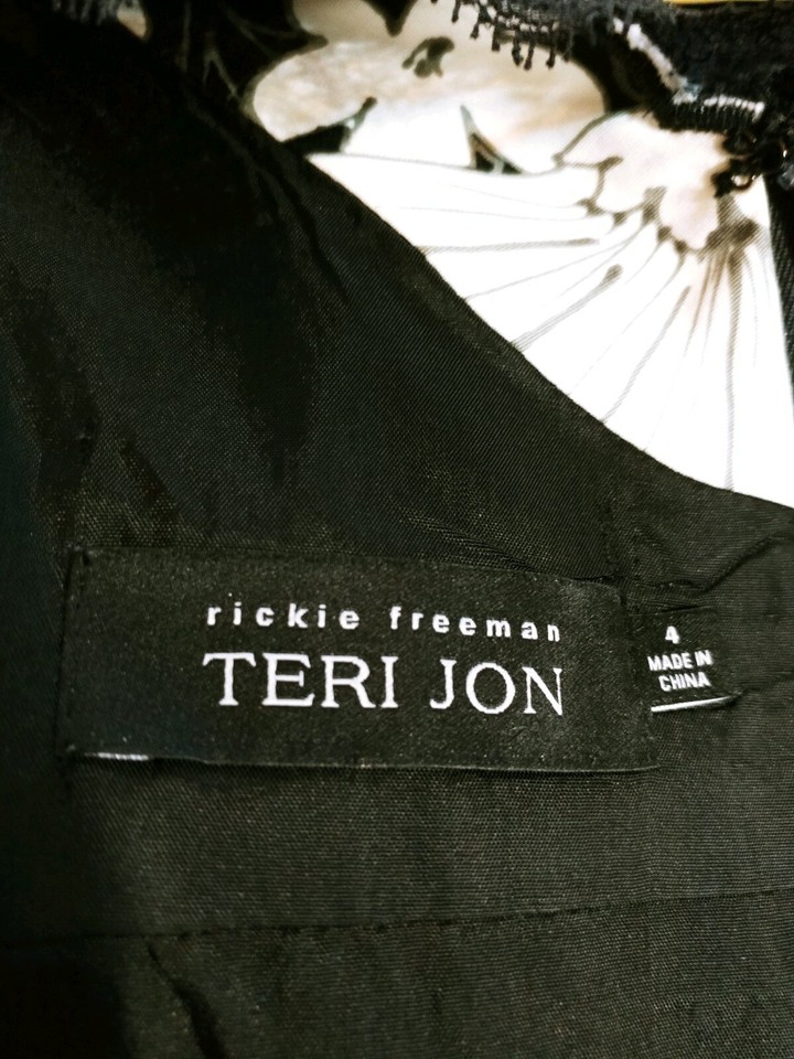 Black White Floral Dress Size 4 Rickie Freeman Teri Jon Cocktail ...