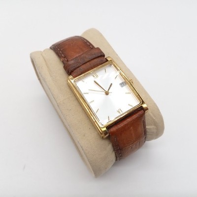 MARKS & SPENCER Men's Rectangle Gold Watch Leather Strap Quartz Pre ...